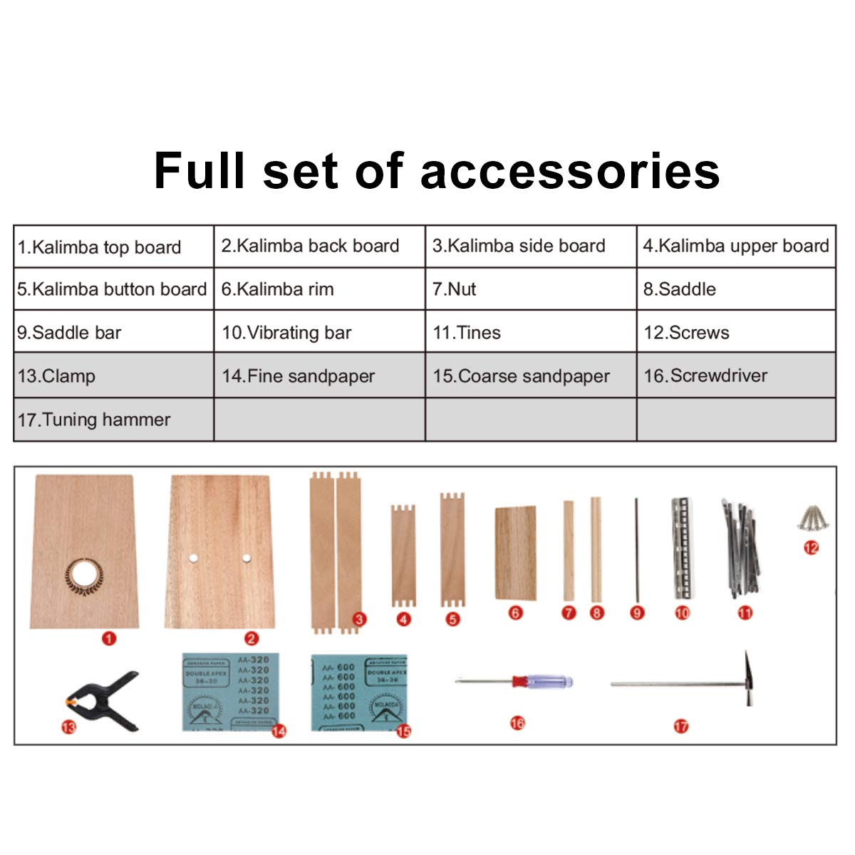 Kalimba DIY Kit 17 Key Make Your Own Kit with Manual Tools Tuner Hammer (MI2771)