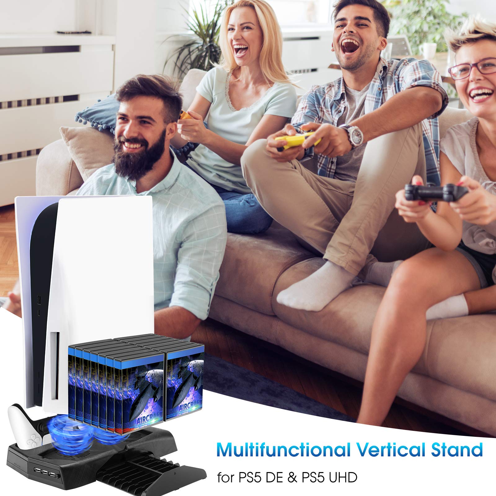 Kootek Vertical Stand with Controller Charging Station for Playstation 5 Console, 2 Cooling Fan for PS5 and PS5 Digital Edition, Dual Controller Charger Station for PS5 Controller Accessories