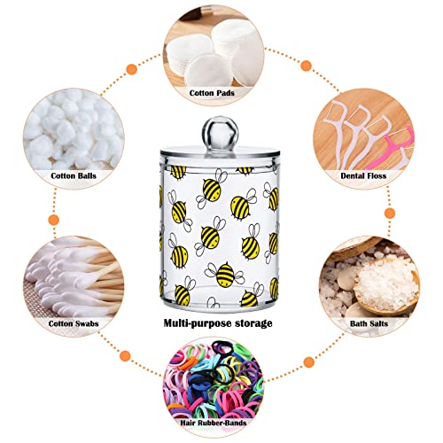 Vnurnrn Clear Plastic Jar Set for Cotton Ball, Cotton Swab, Cotton Round Pads, Floss, Flying Bumble Bees Bathroom Canisters Storage Organizer, Vanity Makeup Organizer,2Pack