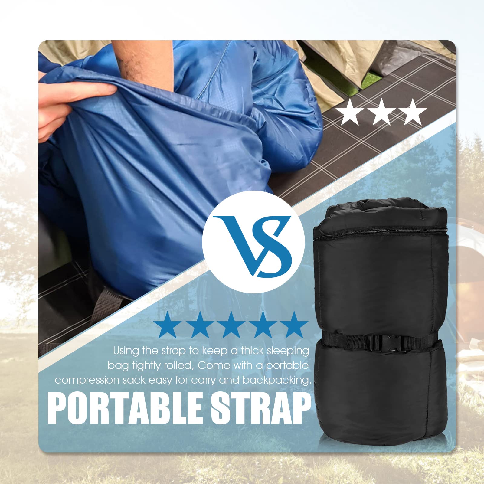 Jetfloater Lightweight Sleeping Bag with Strap Portable Compact Waterproof Backpacking Sleeping Bag for Adults Kids Comfort for Warm & Cold Weather Great for Family Camping Hiking - Coal Black