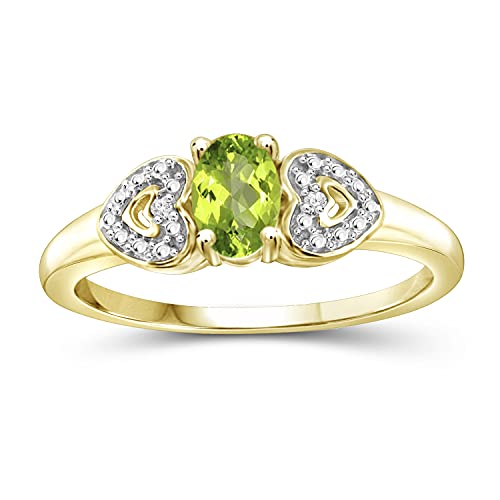 JEWELEXCESS Peridot August Birthstone Jewelry – 0.45 Carat Peridot 14K Gold Over Silver Ring Jewelry Gemstone Rings with Hypoallergenic 14K Gold Over Silver Band