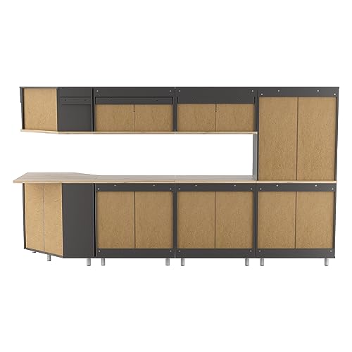 Inval Garage Storage System, Kratos 7-Pc Set with Corner Unit, Dark Gray and Maple