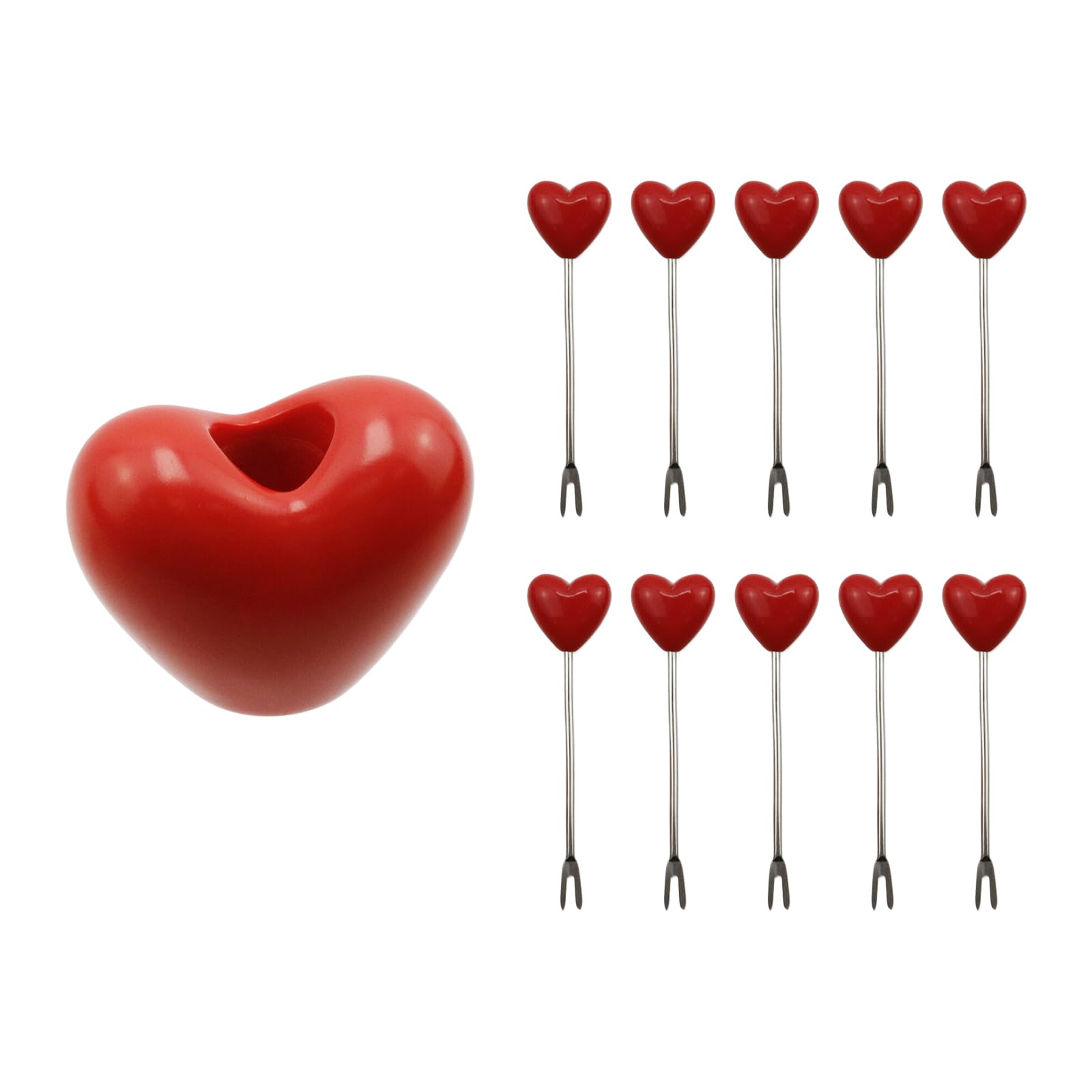 T Tulead Heart Shape Fruit Forks Stainless Steel Forks 10PCS, with 1PCS Holder for Desserts, Fruits, Appetizers