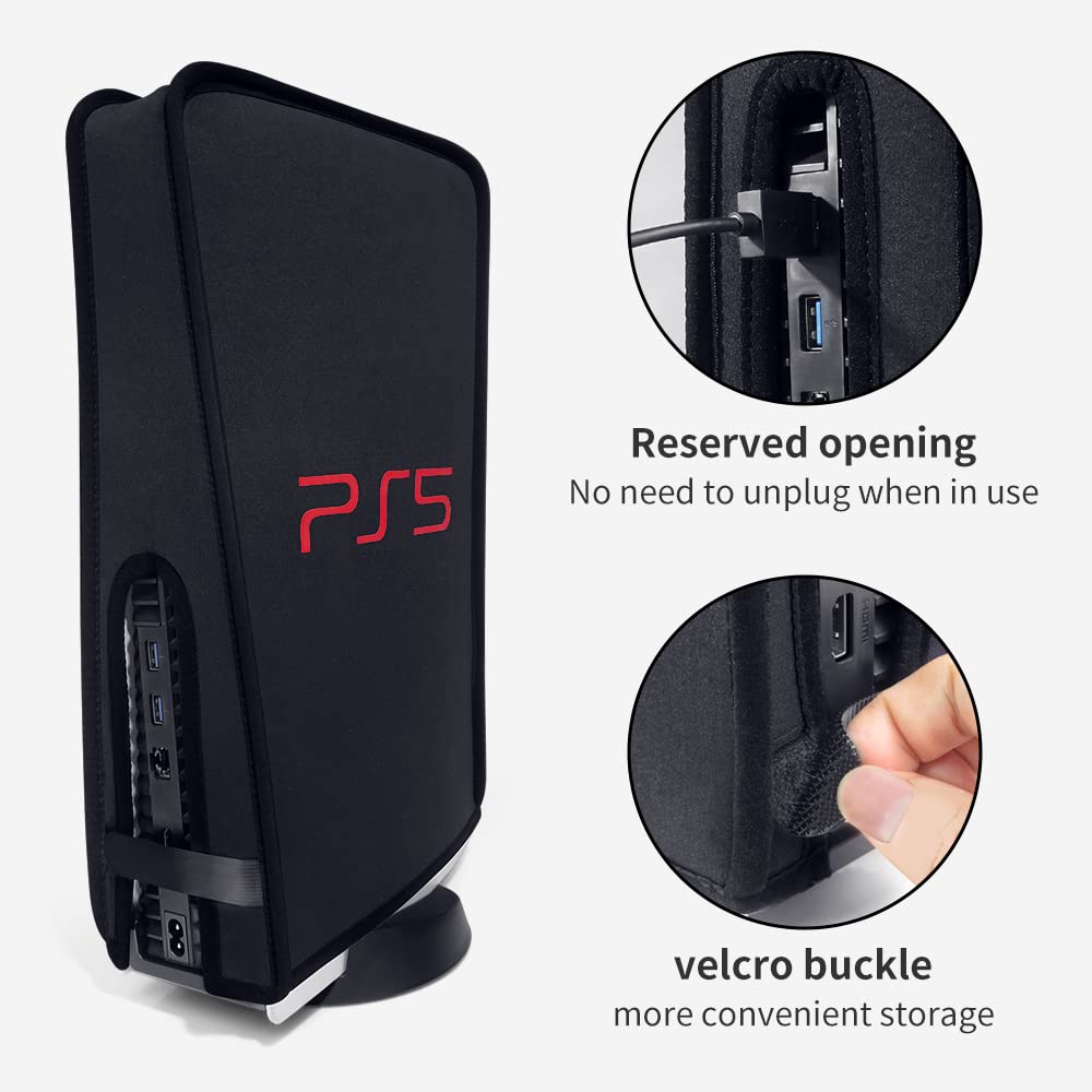 Liboer pS5 Cover Dust Proof Cover for pS5 Game Console Protector Anti Scratch Washable Dust Cover Sleeve for PS5 Accessories Digital Edition & Disc Edition (Black)