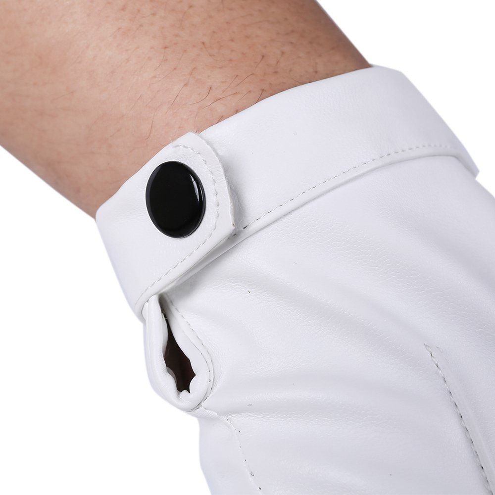 JISEN Men PU Leather Punk Half Finger Snap Performance Gloves White