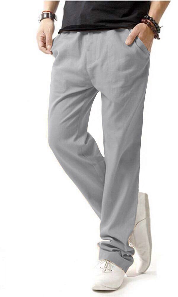 Hoerev Men Casual Beach Trousers Linen Jean Jacket Summer Pants,Grey,L