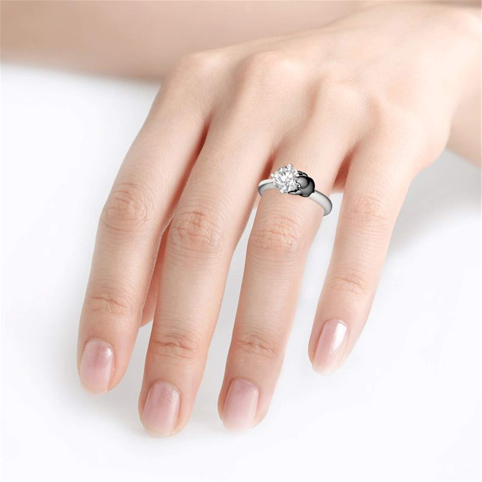 Jeulia "Keep Your Cool Penguin Round Cut Sterling Silver Ring Fashion Anniversary Promise Engagement Wedding Ring Set for Her With Gift Jewelry Box (7)