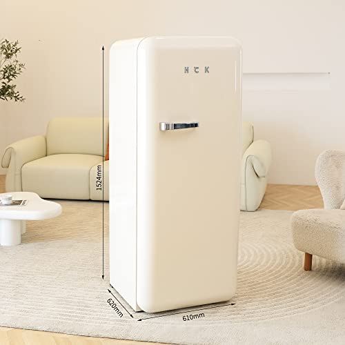 HCK Retro Refrigerator with Freezer 10 Cu.Ft,Single Door,Adjustable Shelves,Enamel Coating, ABS Interior, and Built-in Lighting,Suitable for Home Office College BC-330RD