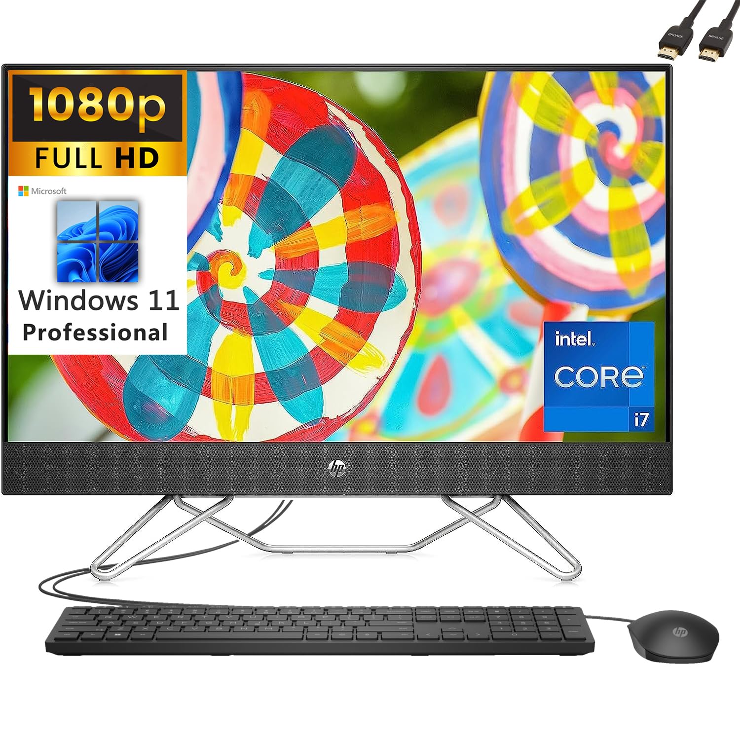 HP 2023 27 27" FHD Business All-in-One Desktop Computer, 12th Gen Intel 10-Core i7-1255U, 64GB DDR4 RAM, 2TB PCIe SSD + 1TB HDD, WiFi 6, Bluetooth 5.1, Keyboard and Mouse, Windows 11 Pro, BROAG