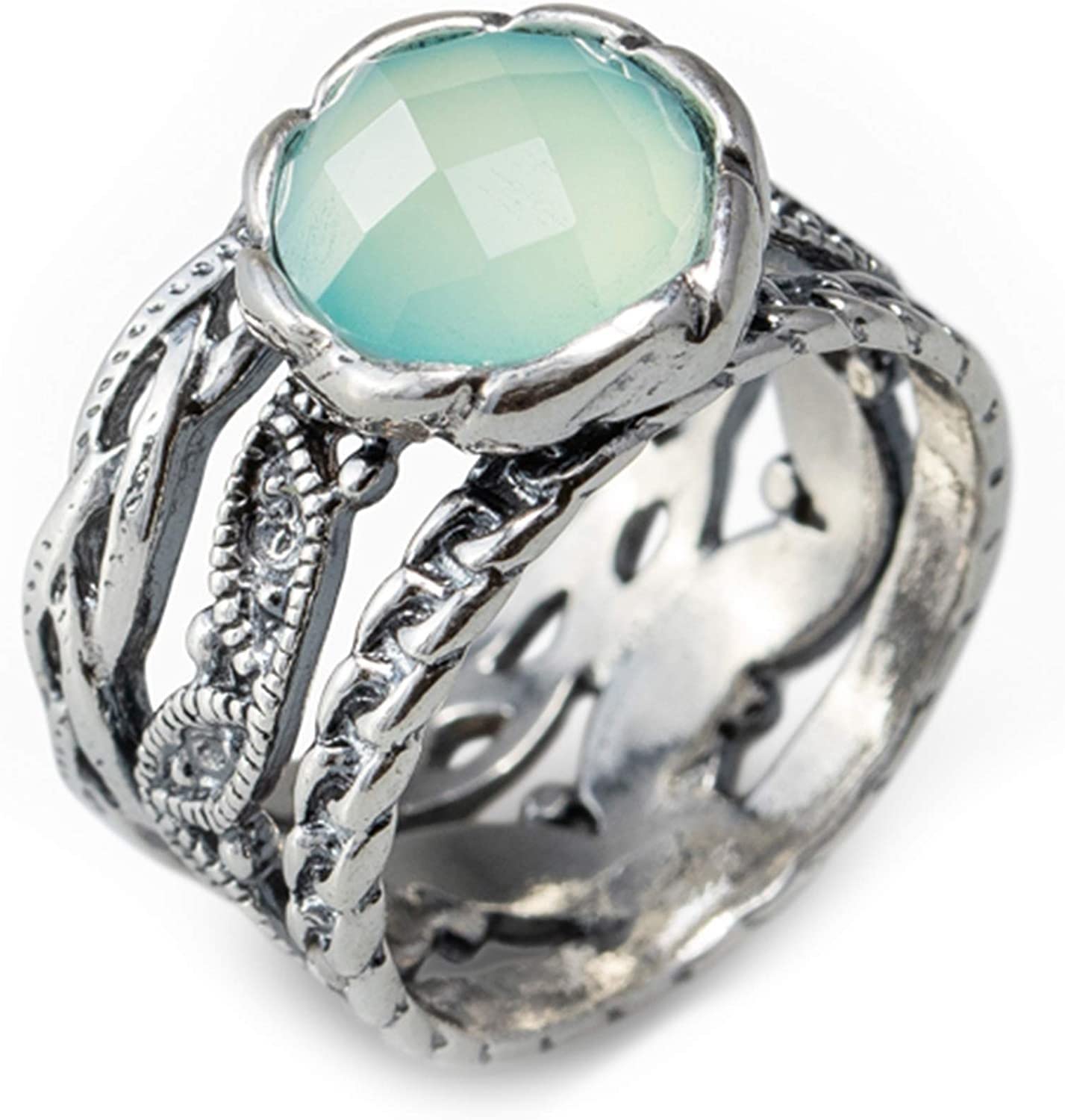 Joolala Sterling Silver Aqua Chalcedony Ring - 925 Silver Ring for Women - Rose Cut Blue Chalcedony 3.3ct - Elegant, Modern Design - Ideal for Office, Special Occesions (10)