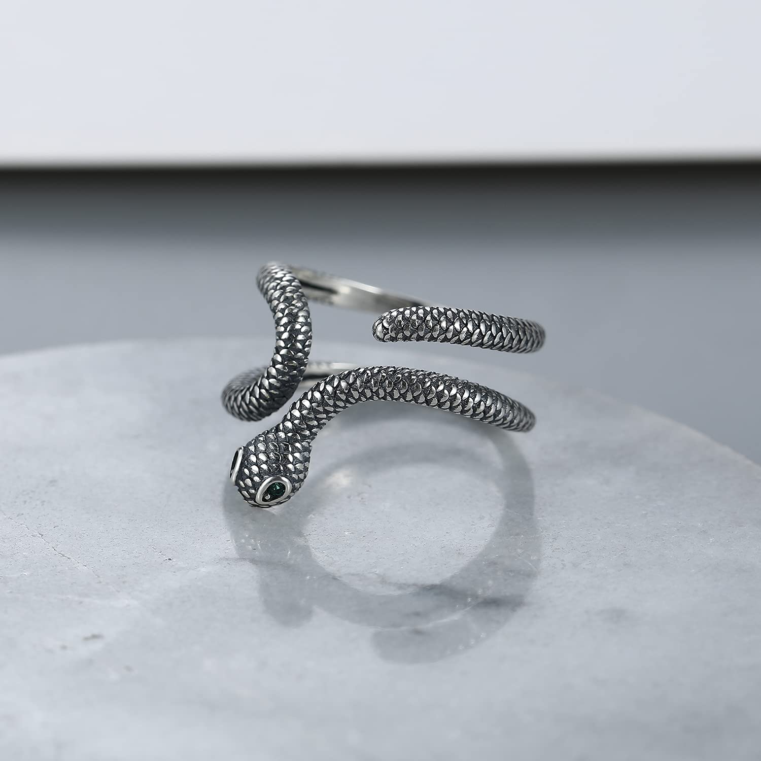IPEPPY 925 Sterling Silver Snake Ring, Stacking Rings for Men Women Retro Opening Adjustable Ring Jewelry (B-Snake Ring)