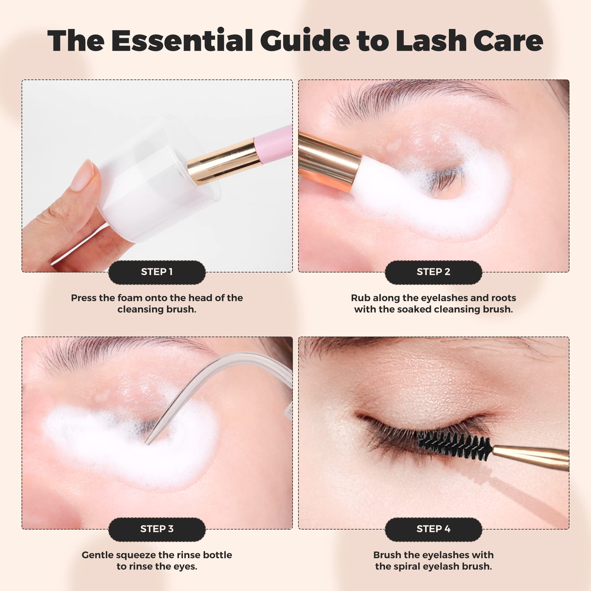LASHVIEW Lash Shampoo,Eyelash Extensions Cleanser,4L with Brush,Eyelid Foaming Cleanser,Gentle Formula without Irritation, Easy to Use and Rinse,For Home Use and Salon