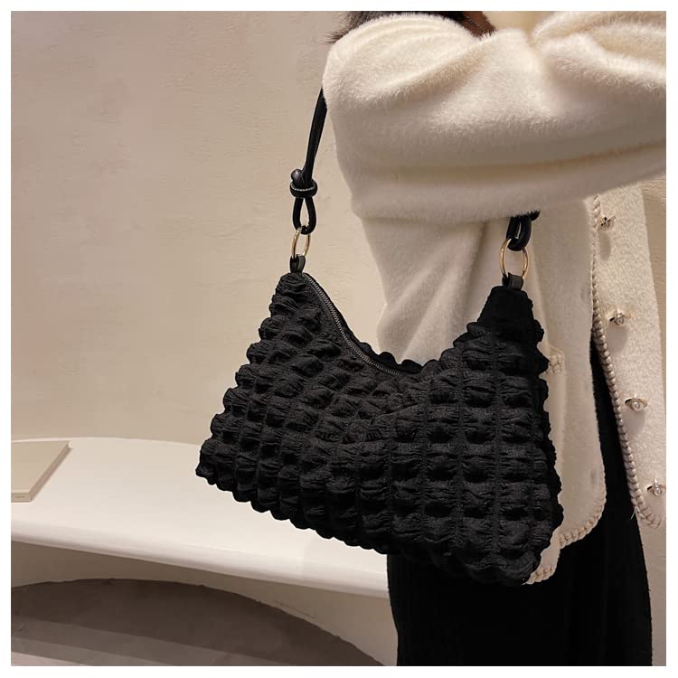 Lightweight Large Tote Bag Armpit Bag 2022 Winter Soft Women's Designer Handbag Gentle Shoulder Bag (Black)