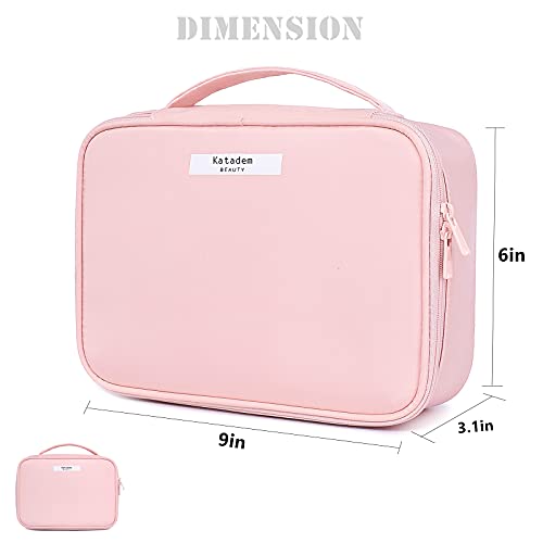Katadem Travel Makeup Bag,Large Opening Makeup Bag,Portable Makeup Bag Opens Flat for Easy Access, Toiletry Bag,PU Leather Makeup Bag,Large Cosmetic Organizer for Women (ppink)