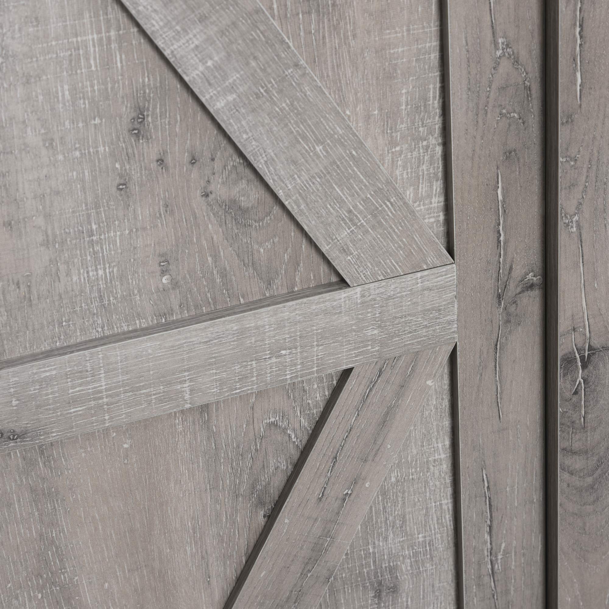 HOMCOM Farmhouse Accent Cabinet, Kitchen Cupboard Storage Cabinet with Barn Door and Adjustable Shelf, Gray Oak