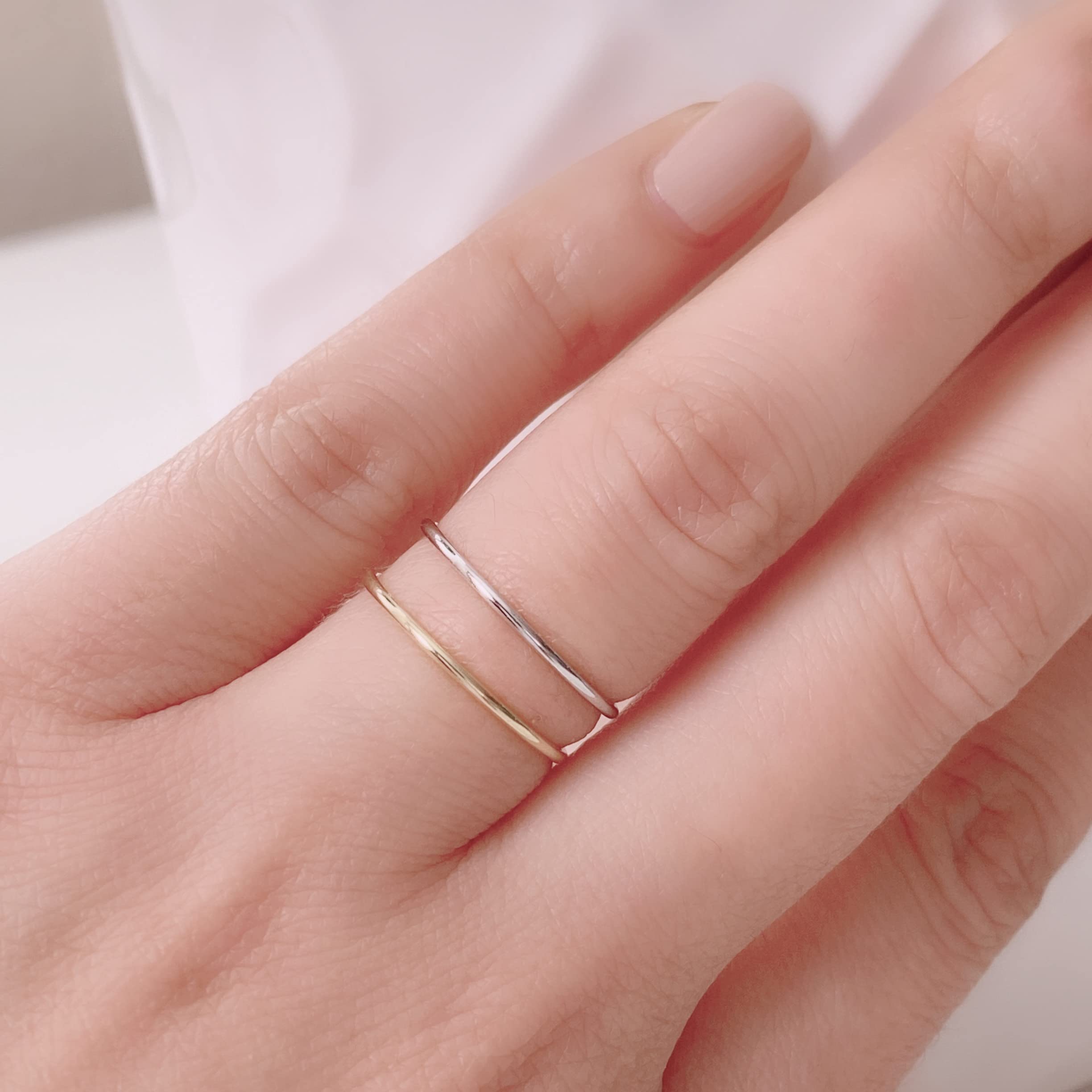 JEWELHEART 14K Solid Gold Wedding Band For Women - White Real Gold 1mm Thin Simple Knuckle Midi Ring - Dainty Stackable Rings Size 7