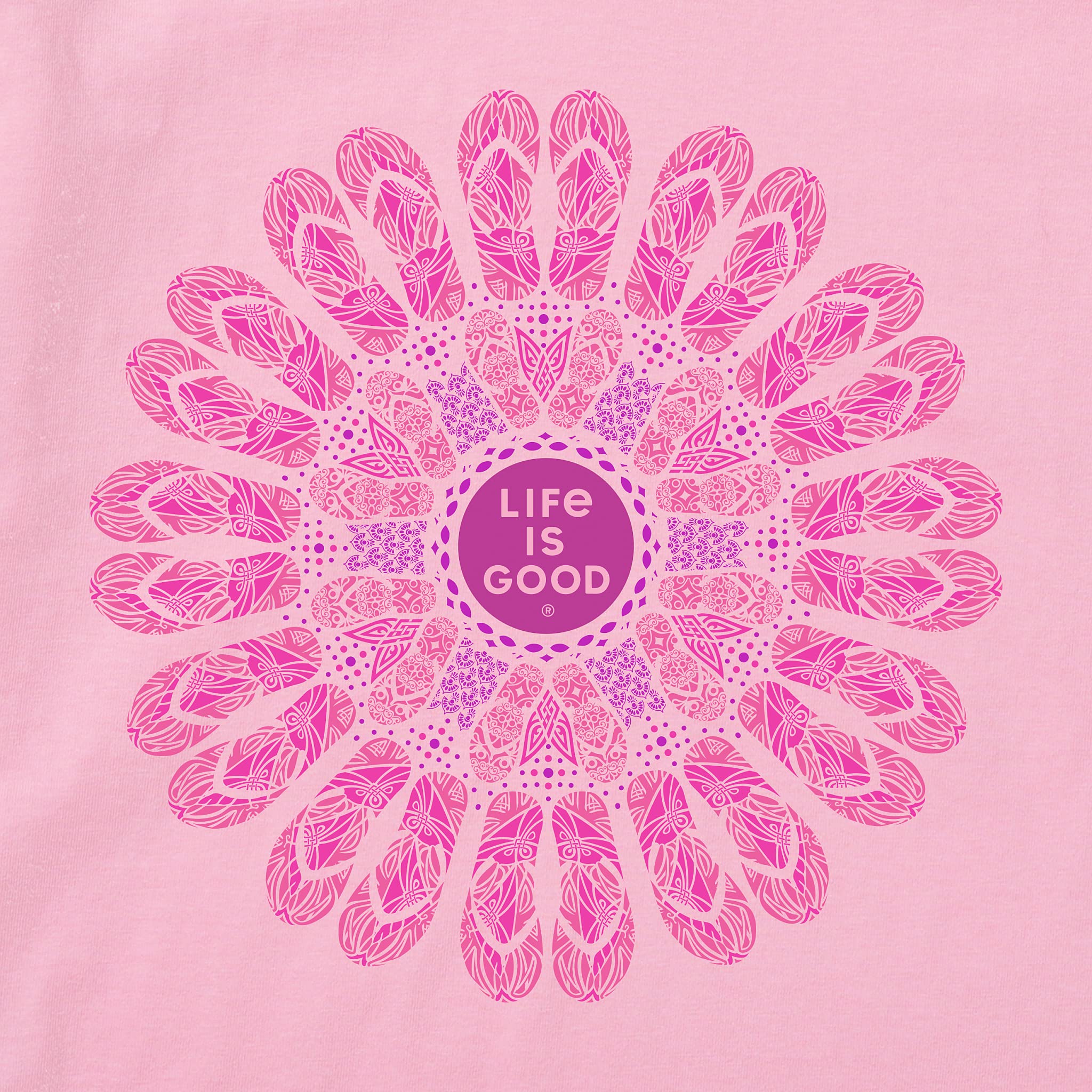 Life is Good Women's Crusher Graphic V-Neck T-Shirt Flip Flop Mandala, Happy Pink, XX-Large