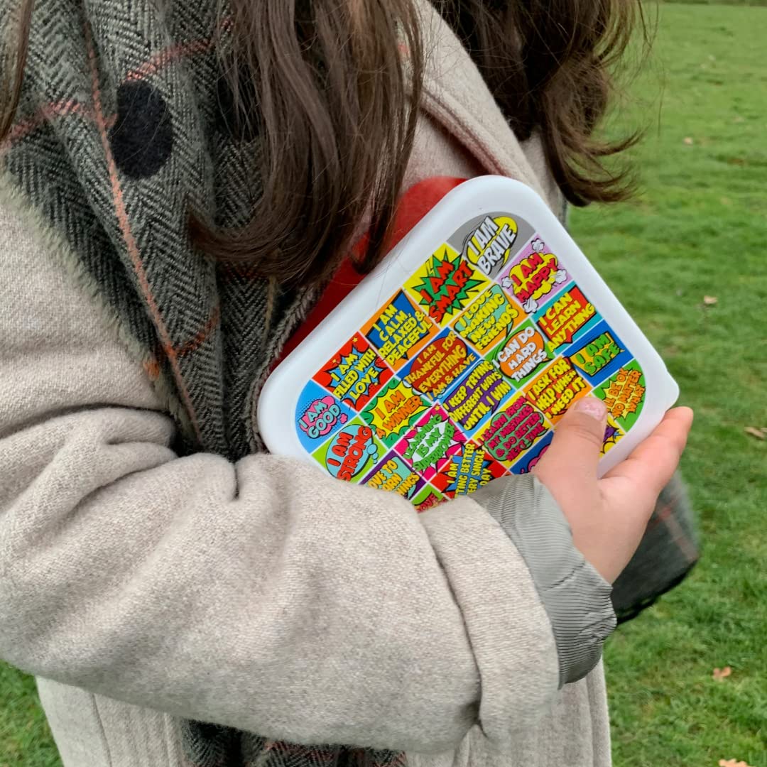 Kids Lunch Box Set, Snack Box, BPA Free Plastic Storage Boxes, Kids Snack Pots, Kids Lunch Box, Great for Picnics, Meal Prep, Mindfulness, Positive Affirmations (Set of 4)