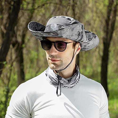 UPF 50+ Sun Fishing Hat for Men Women Wide Brim Hat with Detachable Face Cover & Neck Flap