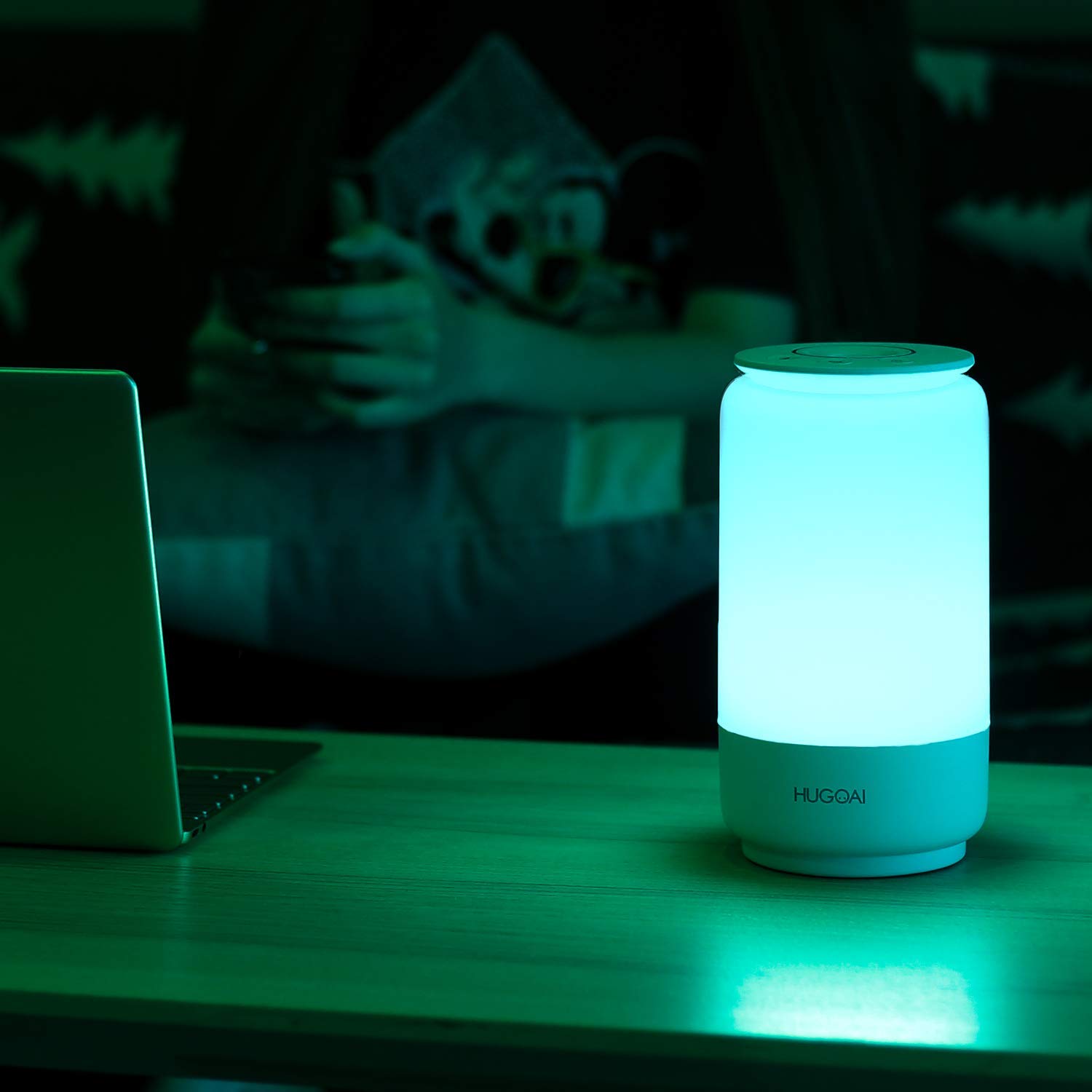 HUGOAI Smart Table Lamp, Dimmable RGBW Bedside Lamps for Bedroom, Works with Alexa and Google Home, LED Nightstand Lamp, No Hub Required, Grey【2022 Updated Version】