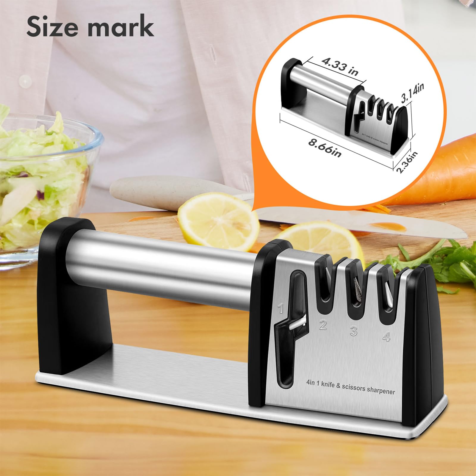 Knife Sharpeners, 4 in 1 Kitchen Blade and Scissors Sharpening Tool, Powerful Professional Chef's Kitchen Knife Accessories, Manual Knife Sharpener Kitchen