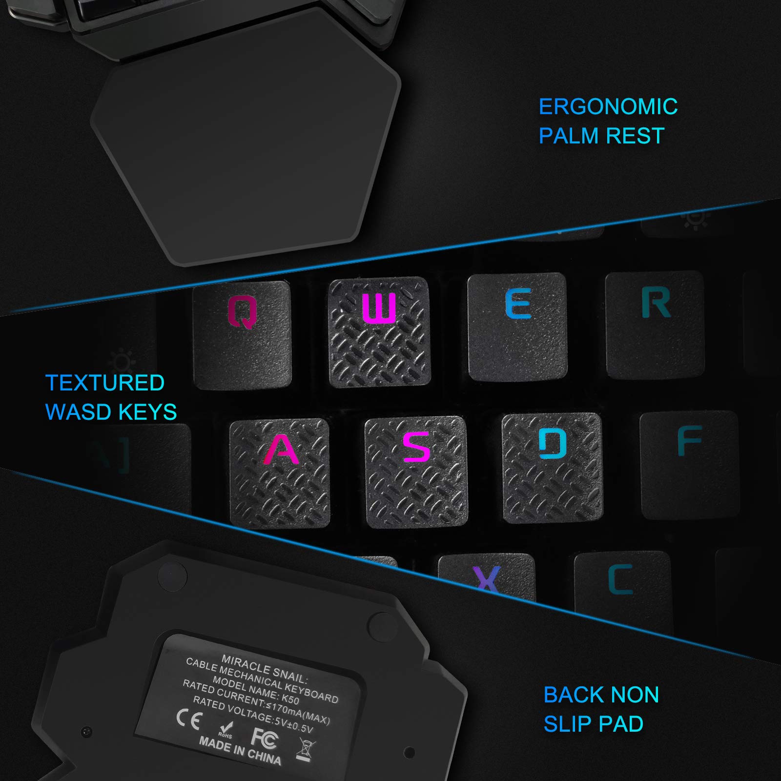 Ippinkan One Hand RGB Gaming Keyboard and Backlit Mouse Combo Gaming Mechanical Keyboard 35 Keys Rainbow Backlight Waterproof one Handed Keyboard for Laptop PC