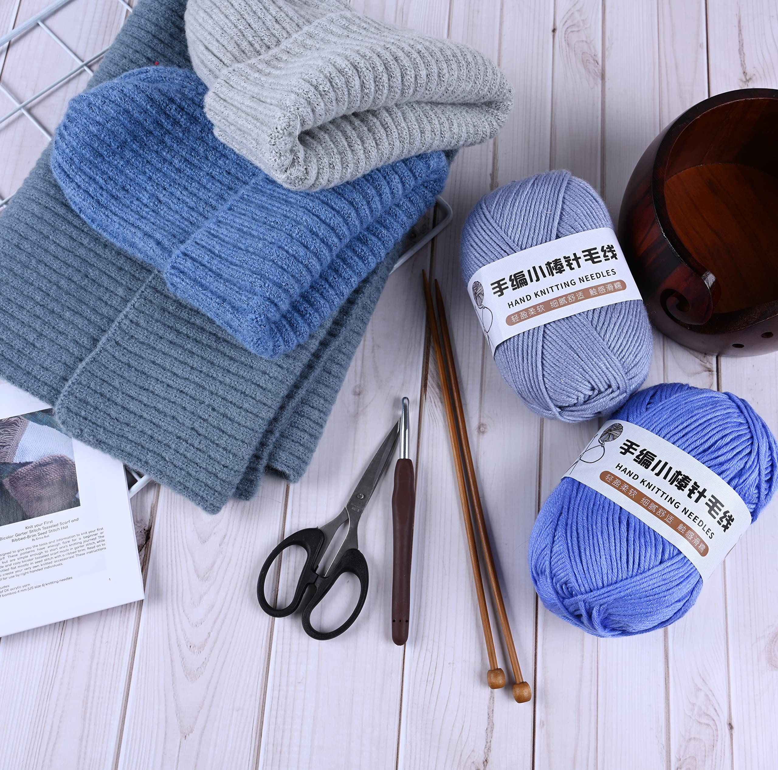 Knitting Kit for Beginners Adults & Kids, Knitting Starter Kit Learn to Knit Your Scarf & Hat with Instructions, Yarn Bowl, Knitting Needles & All Beginner Knitting Accessories