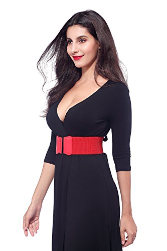 VOCHIC Wide Elastic Plus Size Belt for Women Cinch Waist Belt Stretch Waistband, Red, XL(33"- 42")