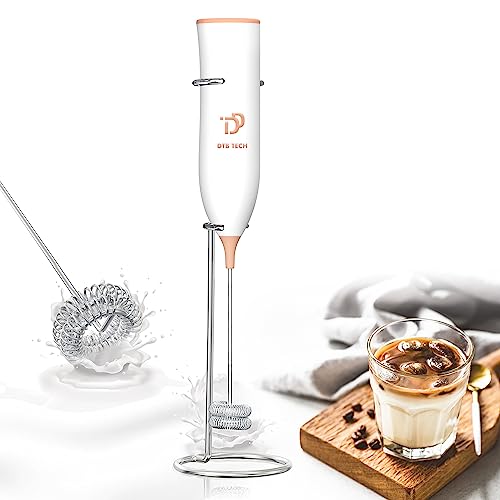 Handheld with Stainless Steel Stand USB-charging Foam Maker, DOUBLE WHISK Mini Blender and Electric Mixer Coffee Frother (Brown)