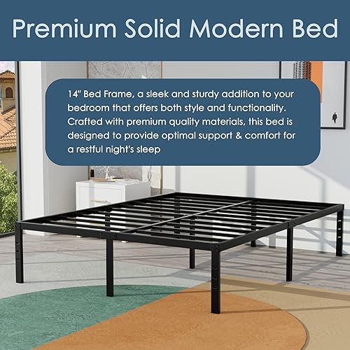 HOMUS King Size Bed Frame-Steel Slat Non -Slip 14 Inch High Mattress Foundation-No Box Spring Needed Platform/Noiseless & Squeak-less