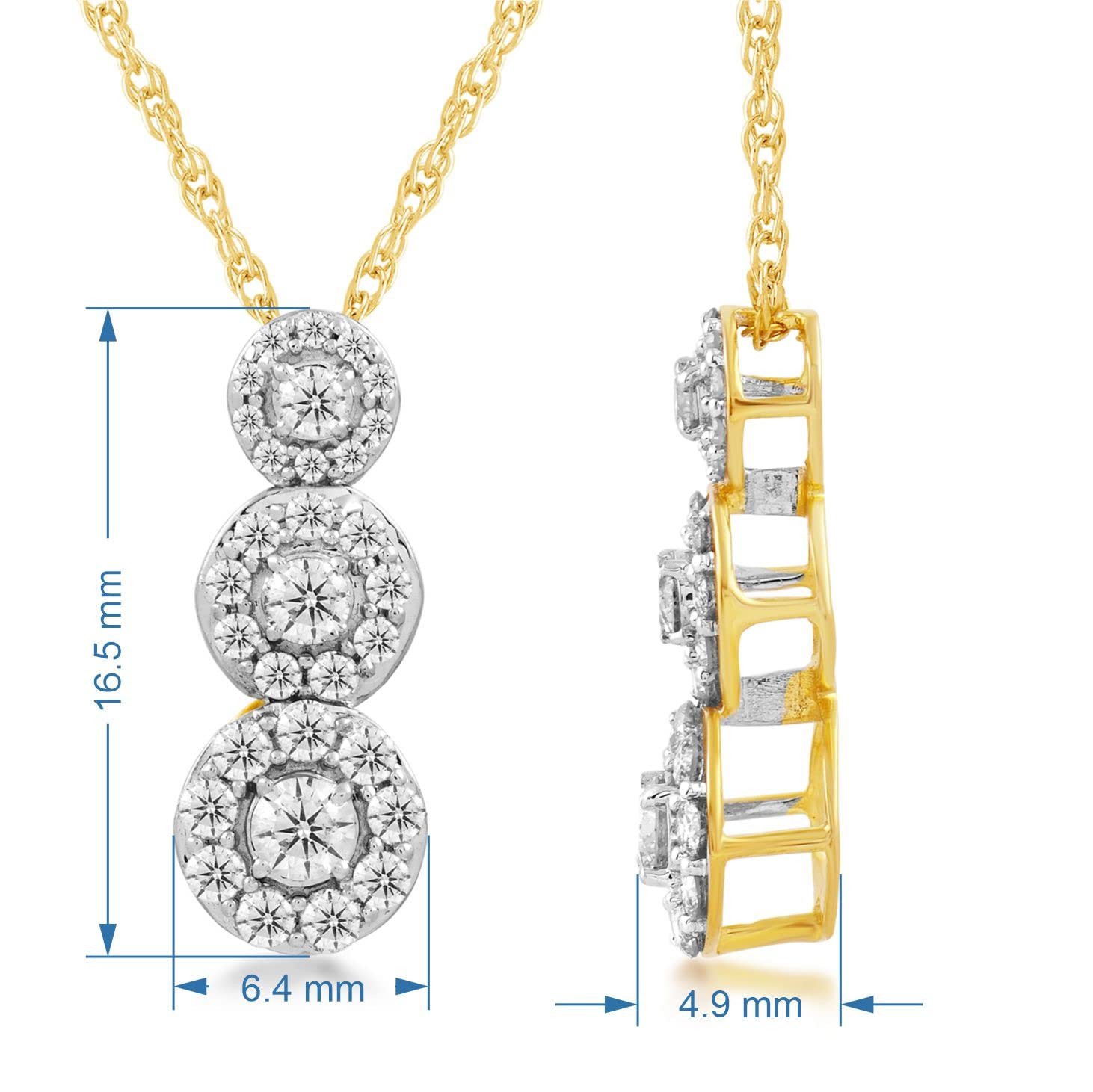 Jewelili 10K Yellow Gold 1/2 Cttw Natural White Round Diamonds Pendant Necklace, 18" Gold filled Rope Chain