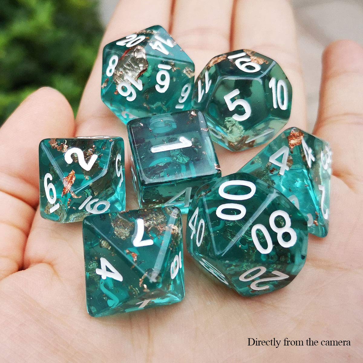 Haxtec Teal DND Dice Set 7PCS Gold Leaf Polyhedral Resin DND Dice for Roleplaying Games Dungeons and Dragons Gifts-Wonderland