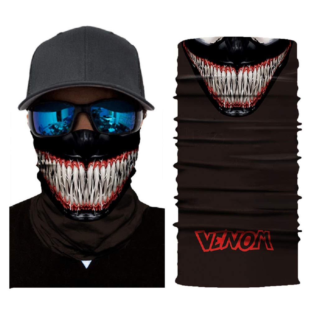 jiazery QZ Unisex Multi Functional 50+ UV Protection Face Mask Skull 3D Printed Balaclava Headwear(Venom)