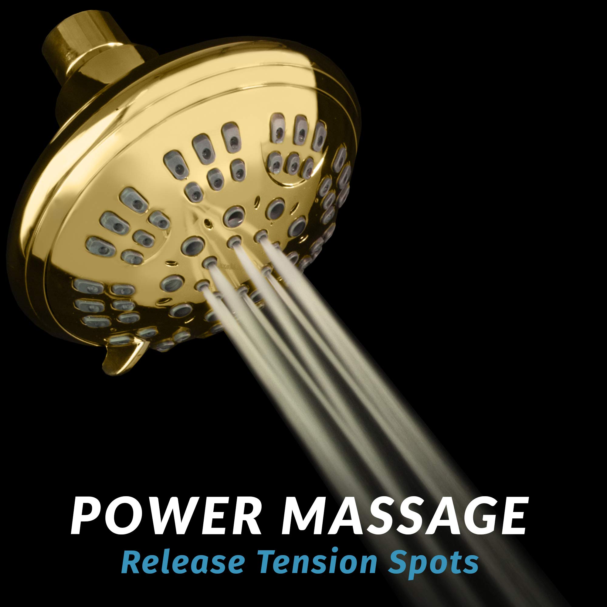 ShowerMaxx, Luxury Spa: ImperialShine Gold Shower Head, 4.5 inch 6 Spray Adjustable High Pressure Showerhead with 360 Degree Tilt, Experience Comfort and Elegance (Polished Brass/ImperialShine Gold)