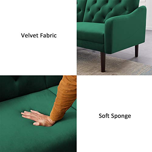 LoLado Futon Sofa Bed Convertible Sleeper Sofa Couch wit Armrests Modern Velvet Sofa Bed for Living Room Office Folding Recliner Futon Couch with Wood Legs (Green)
