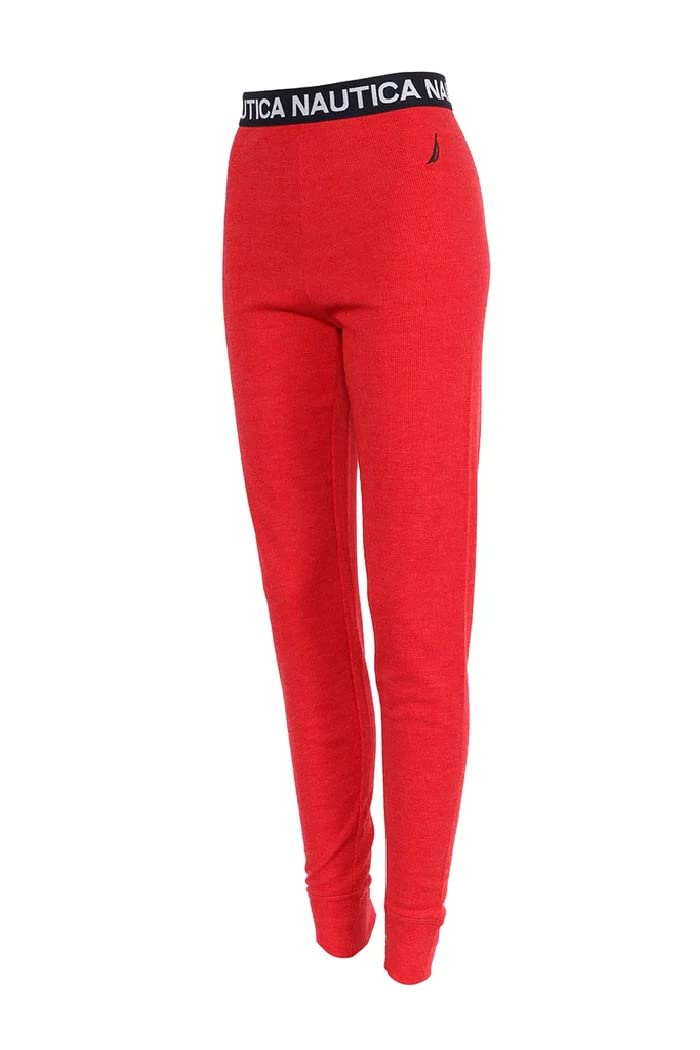 Nautica Women's Base Layer Long Johns Waffle Thermal Underwear Pant (Red, Medium)
