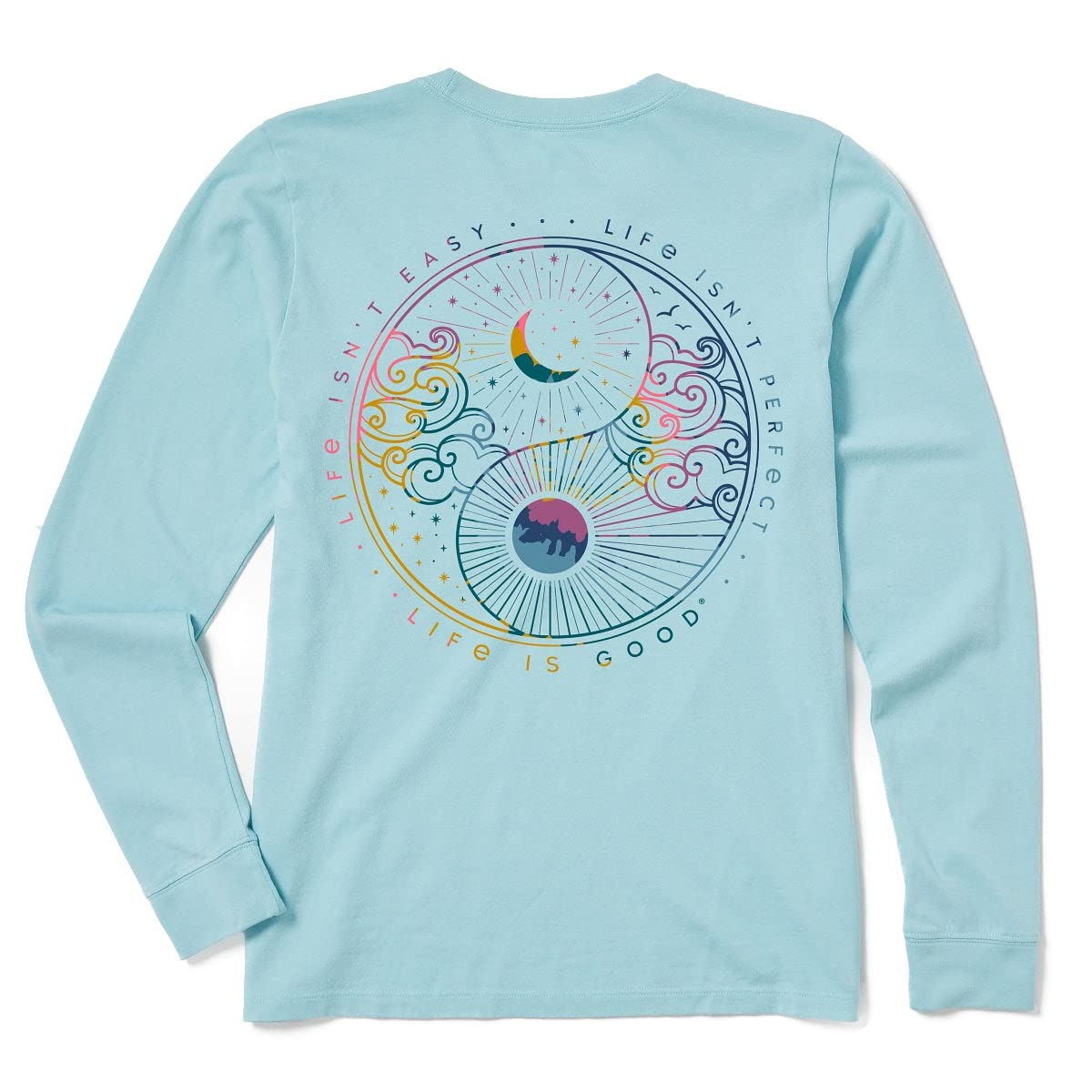 Life is Good Women's Long Sleeve Crusher-Lite T-Shirt (Tie-Dye Day and Night - Beach Blue, Small)