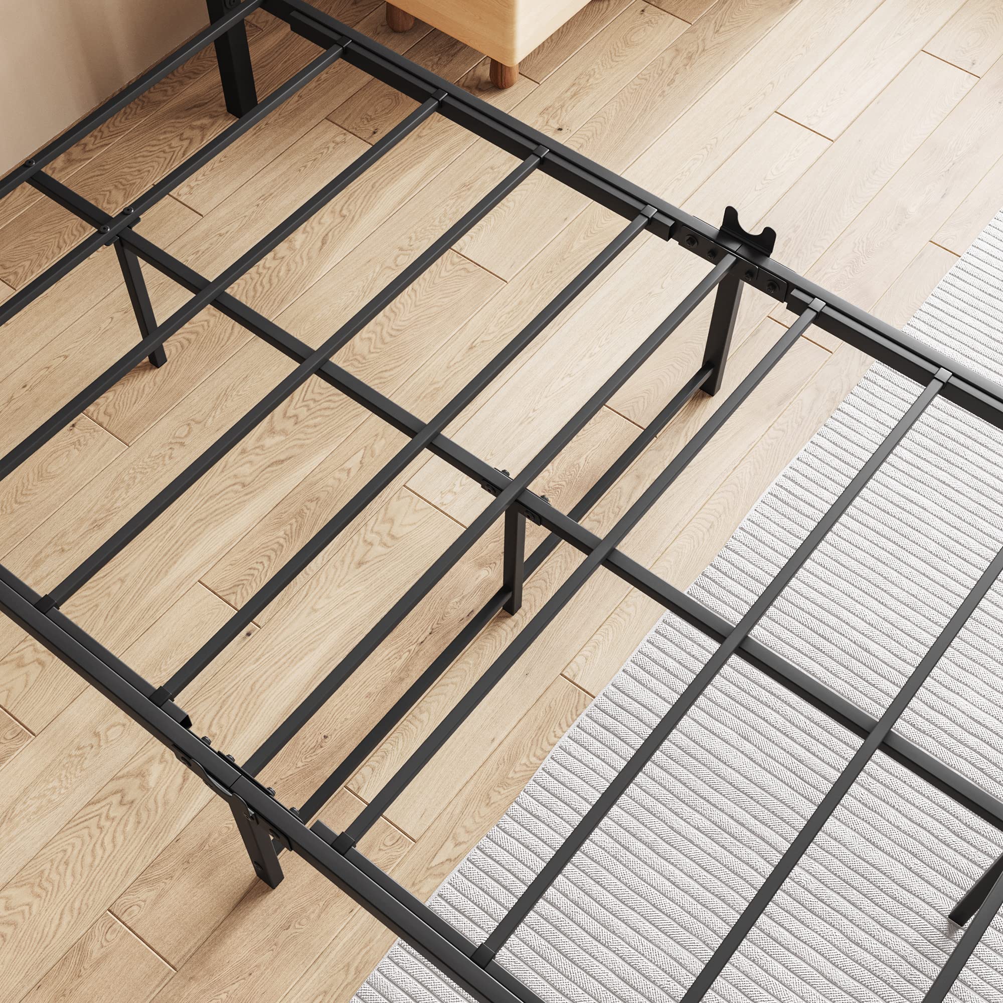HOJINLINERO Queen Bed Frame with Wood Headboard,Platform Bed Frame Queen Size No Box Spring Needed,Heavy Duty Steel Slats, More Sturdy, Noise-Free,Easy Assembly/Rustic Brown