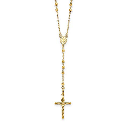 IceCarats 14K Yellow Gold 3mm Beaded Rosary Chain Necklace