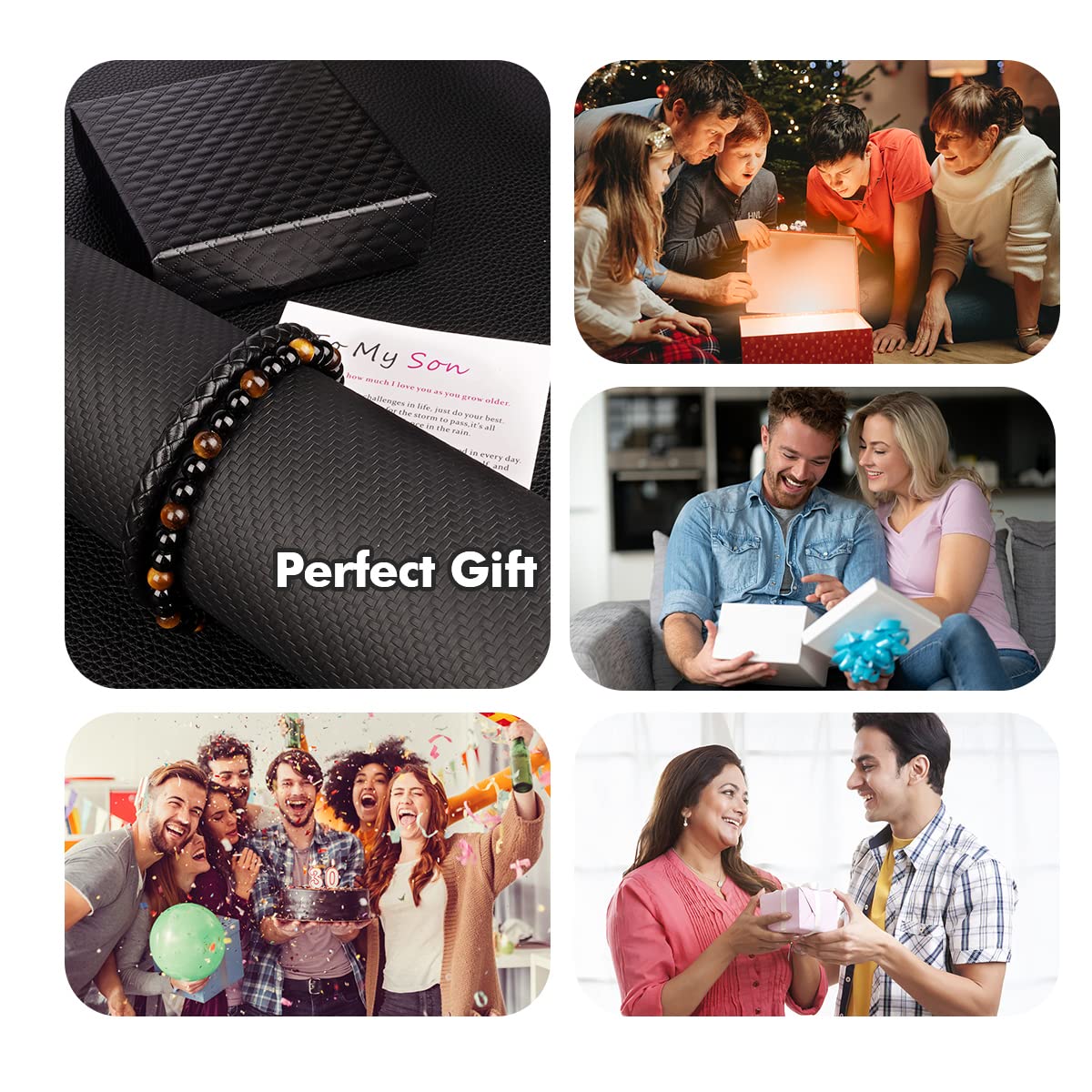 Honaoymd To My Son Braided Leather Bracelet"I Will Always Be With You" Men Double Row Magnetic Closure Personalized Bracelets,Wristband Bracelet,Mens Leather Rope Bracelet Holiday Gift