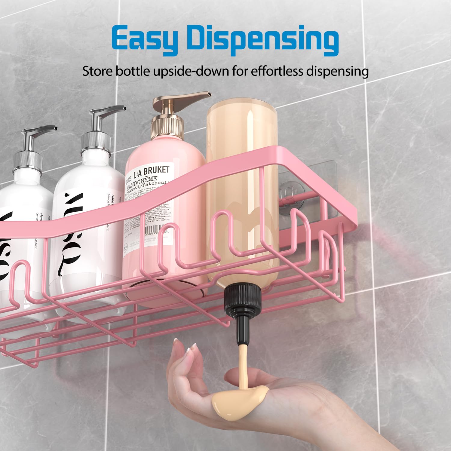 Youvip Pink Shower Caddy, Shower Organizers [5-Pack], Rustproof Bathroom Shower Shelves for Inside Shower, Adhesive Shower Caddy with Soap Caddy & Toothbrush Holder No Drilling