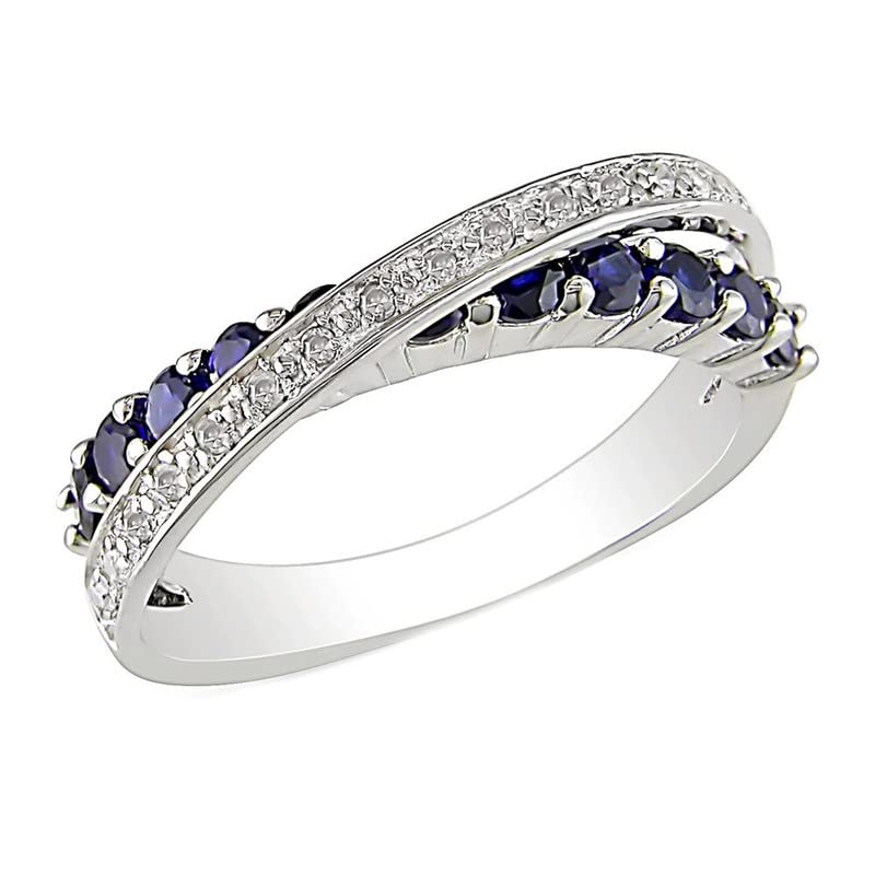 Kaius Jewels 925 Sterling Silver September Birthstone Natural Blue Sapphire Gemstone Half Eternity Band Gift For Her Silver Ring For Women Size Us-9.5