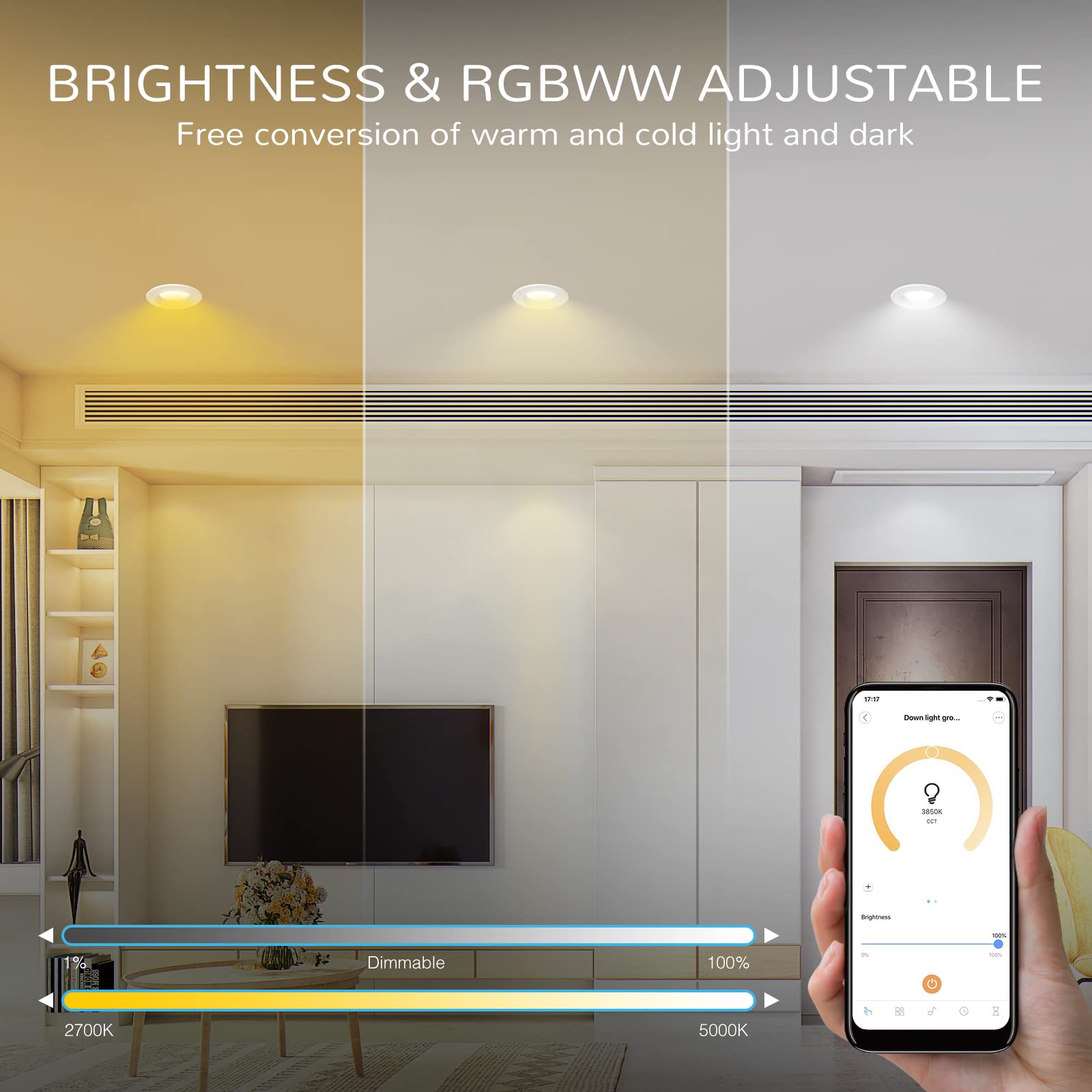 JJC 5/6 inch LED Recessed Lighting,Baffle Trim,18W(75W Equiv.) Dimmable LED Can Lights,3000K-Warm White, 1200LM CRI 90