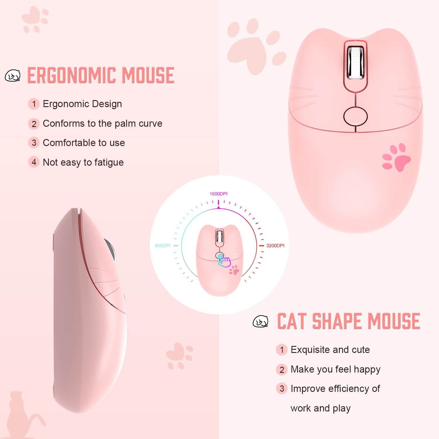 LexonElec Wireless Keyboard and Mouse,2.4GHz Wireless Retro Cute Cat Keyboard with 84 Key Mouse and Keyboard Combo,Cat Mouse with 3 Adjustable DPI for Mac PC Desktop Laptop(Pink)