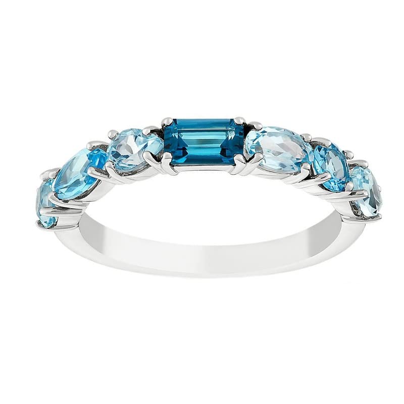 Kaius Jewels 925 Sterling Silver Swiss Blue Topaz With Sky Blue Topaz Gemstone Half Eternity Band Silver Ring For Women Size Us-7.5