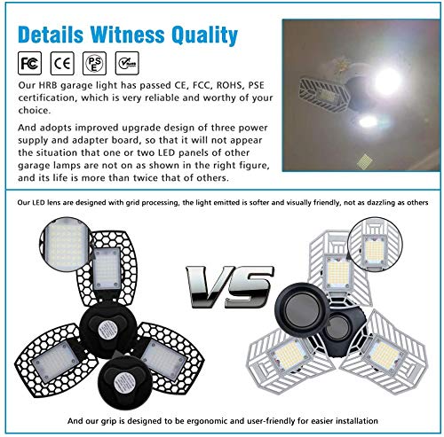 HRB LED Garage Light Upgrade Garage Light Garage Lights Ceiling LED Shop Light 60W Deformable Garage Lights LED, for Shop, Workshop, Garage