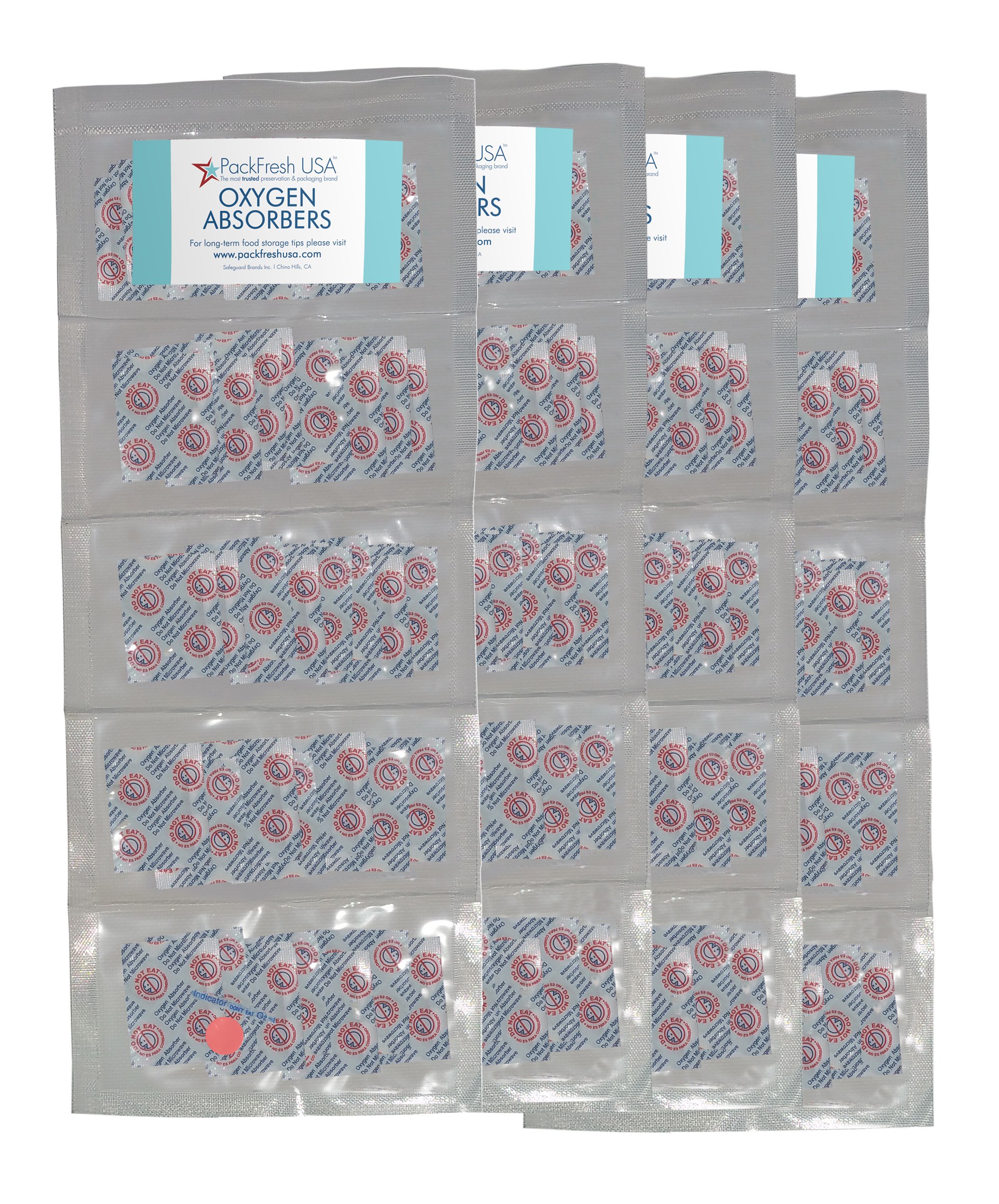 PackFreshUSA: 30cc Oxygen Absorber Compartment Packs - Food Grade - Non-Toxic - Food Preservation - Long-Term Food Storage Guide Included (100 Count (20 Packs of 5))