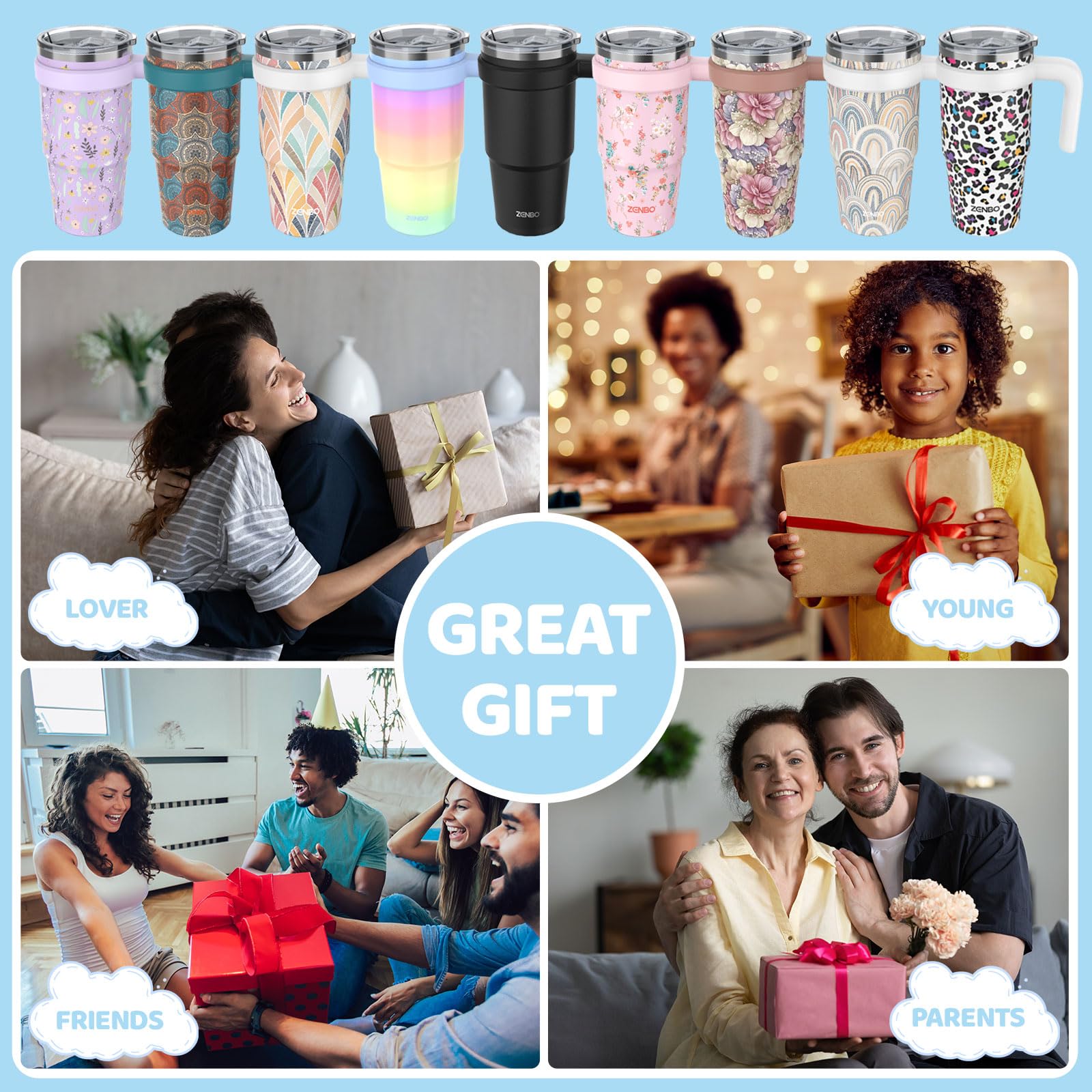 Zenbo 24 oz Insulated Cup with Handle,Silicone Boot,Leak-Proof Lid, Double Wall Vacuum Tumbler-Ideal For Cold/Hot Drinks,Travel Coffee Mug