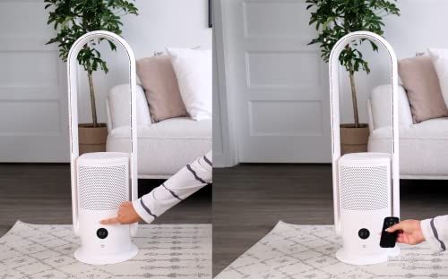 ULTTY Bladeless Tower Fan and Air Purifier in one, True HEPA Filter 99.97% Smoke Dust Pollen Dander, Oscillating Tower Fan with Remote Control R22, White
