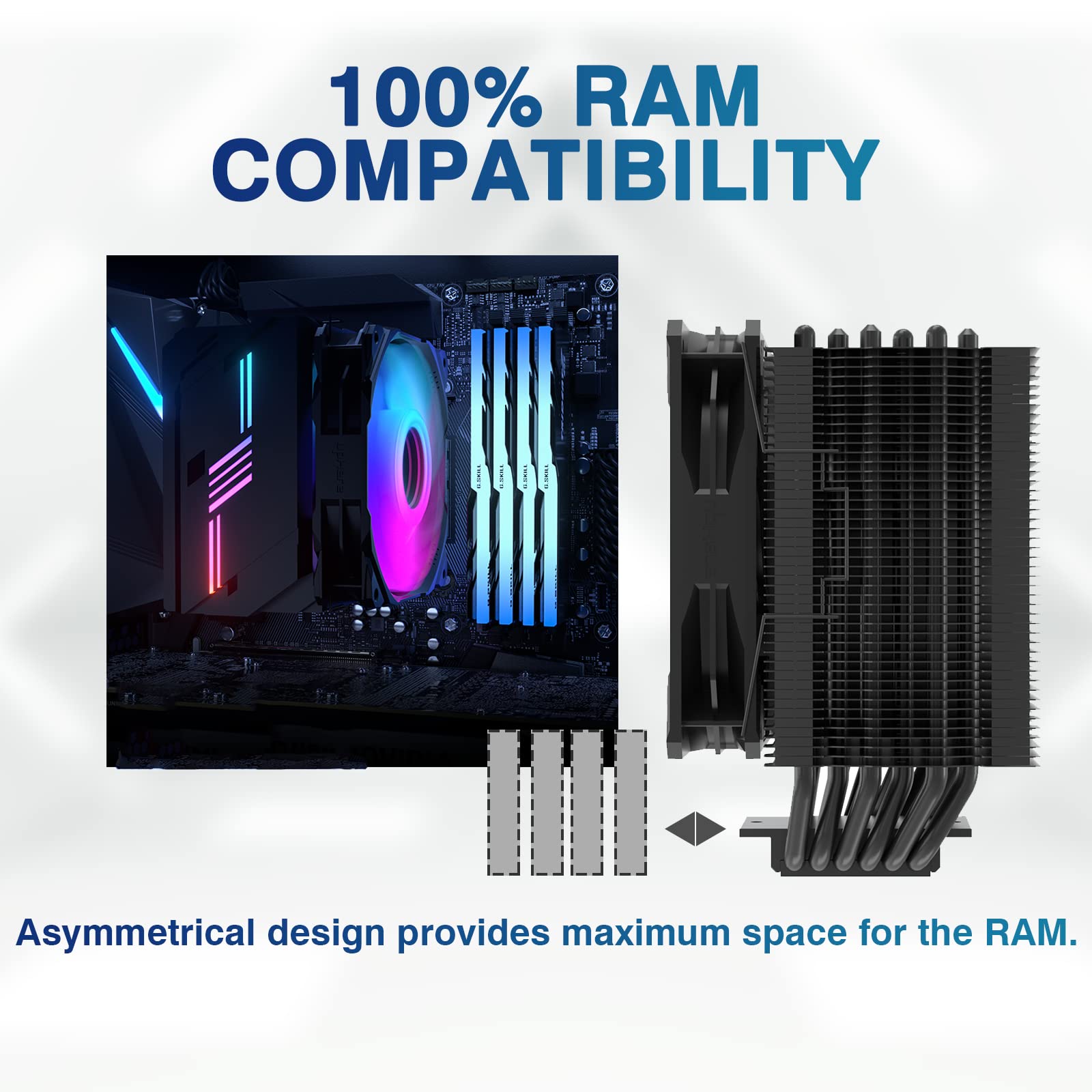 novonest CPU Air Cooler,6 Heat Pipes Fully Pressed Copper Flat Base,PWM 120mm Processor 230W TDP Black Cooler,5V ARGB Light Sync/Auto RGB,Intel LGA 1700/2011/2066, AMD AM5/AM4/AM3/AM2,C6C